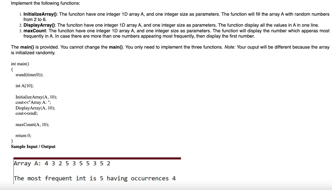Solved Implement the following functions: 1. | Chegg.com