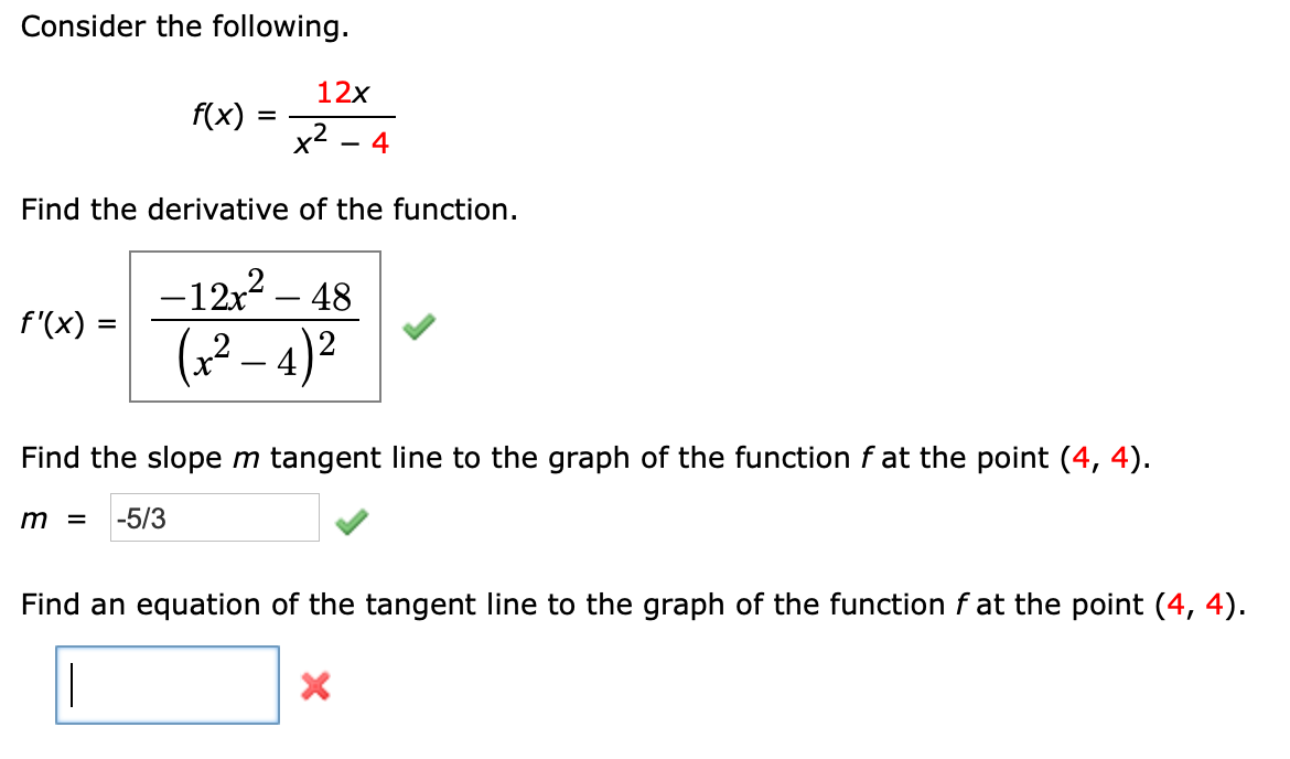 Solved Consider the following. 12x f(x) = x² - 4 Find the | Chegg.com