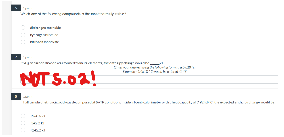 Solved 1 1 point The enthalpy of combustion for 3 moles of | Chegg.com