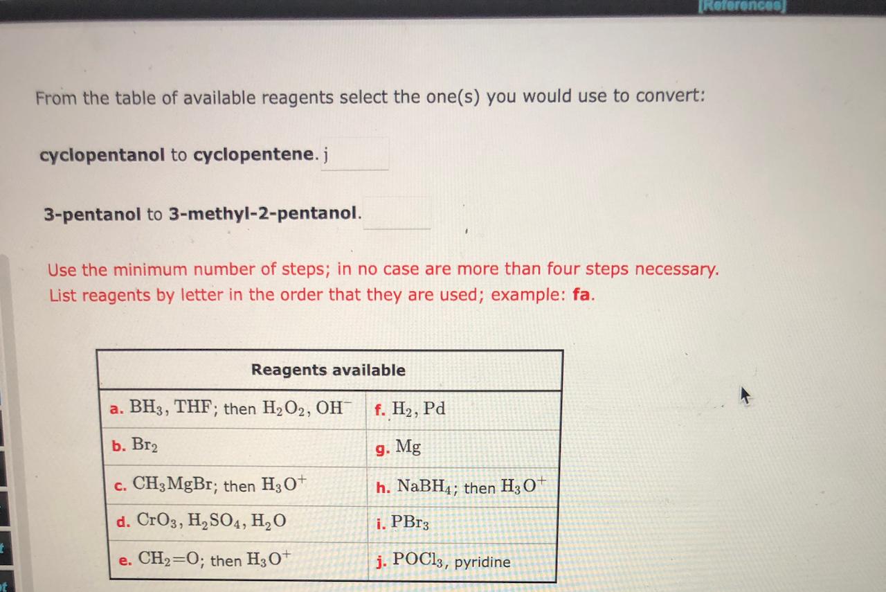 Solved From the table of available reagents select the | Chegg.com