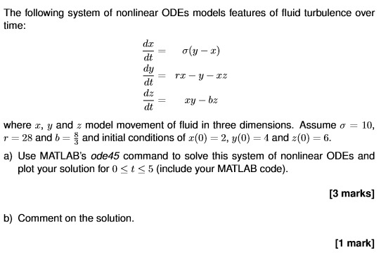 Solved The Following System Of Nonlinear Odes Models 