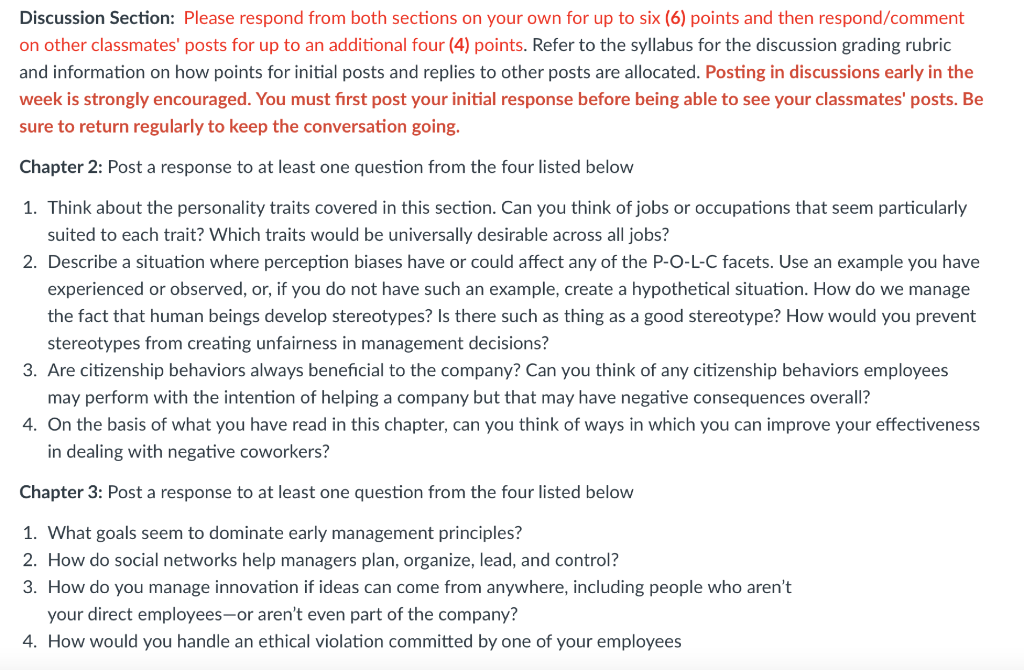 Solved Discussion Section: Please respond from both sections | Chegg.com