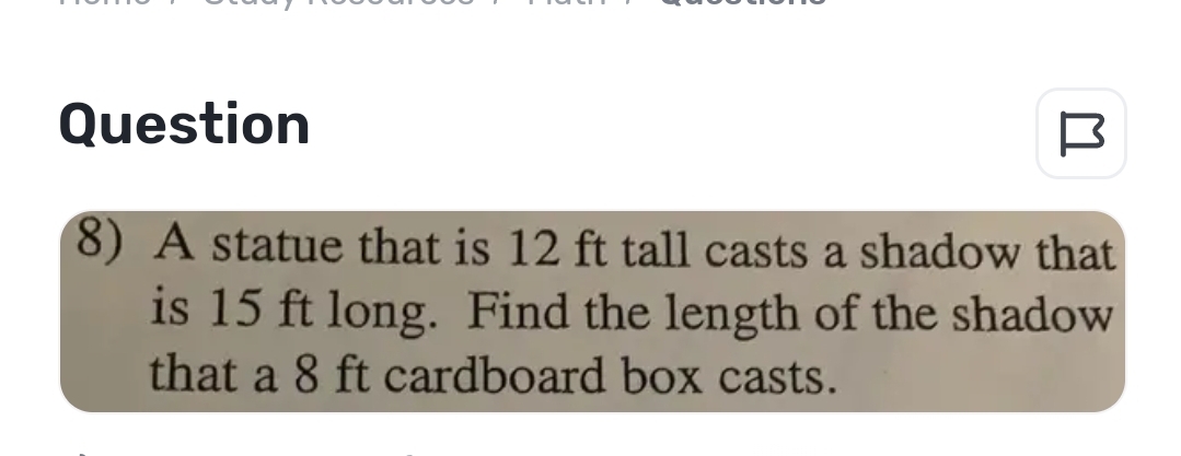 Solved QuestionA statue that is 12 ﻿ft tall casts a shadow | Chegg.com