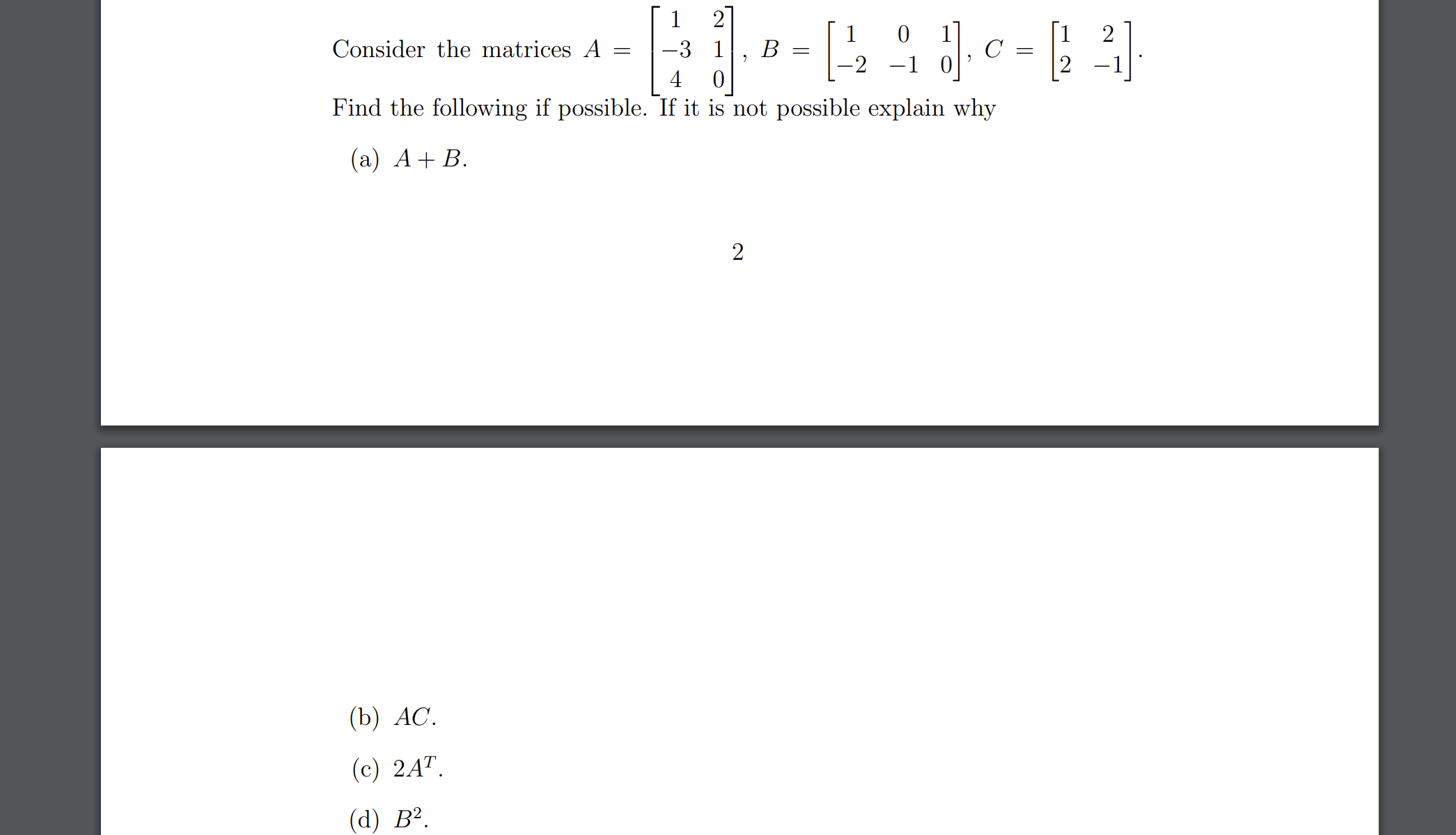 Solved Consider the matrices | Chegg.com