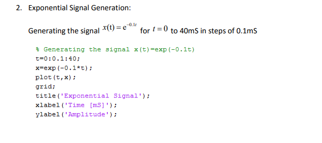 Solved 2. Exponential Signal Generation: Generating the | Chegg.com
