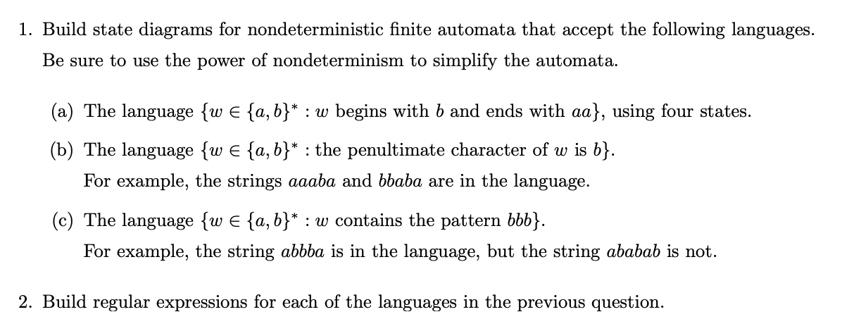 Solved 1. Build state diagrams for nondeterministic finite | Chegg.com