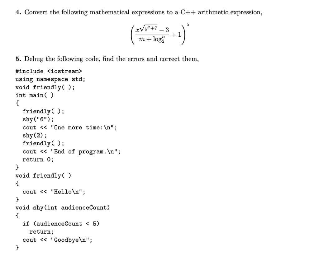 Solved 4. Convert the following mathematical expressions to | Chegg.com