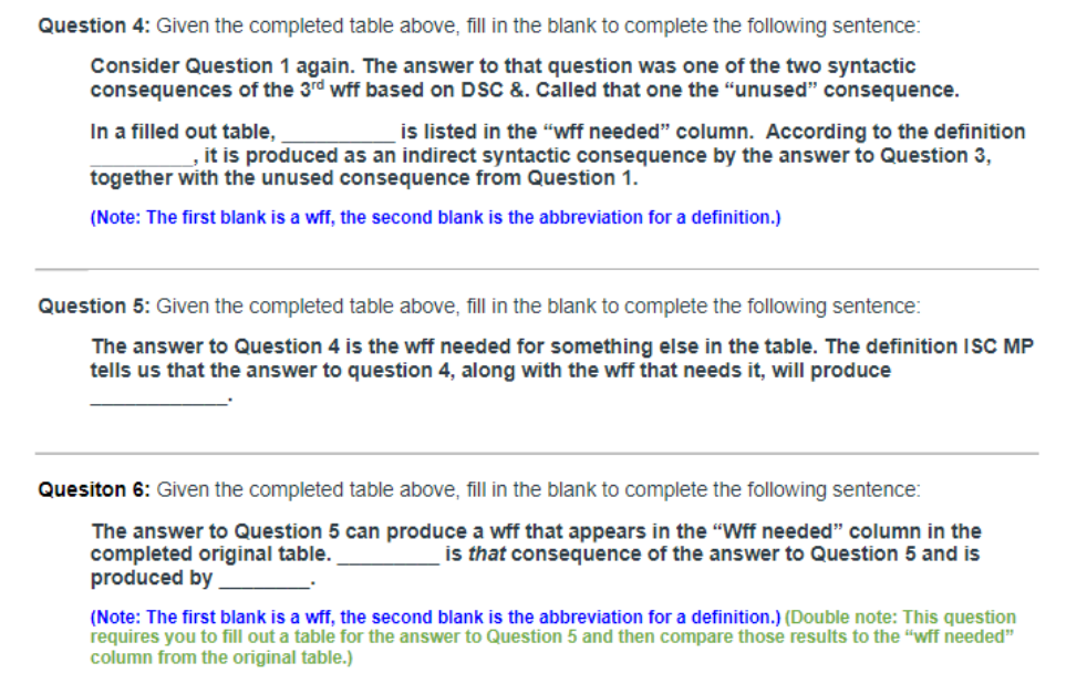 Solved Question 4: Given the completed table above, fill in | Chegg.com
