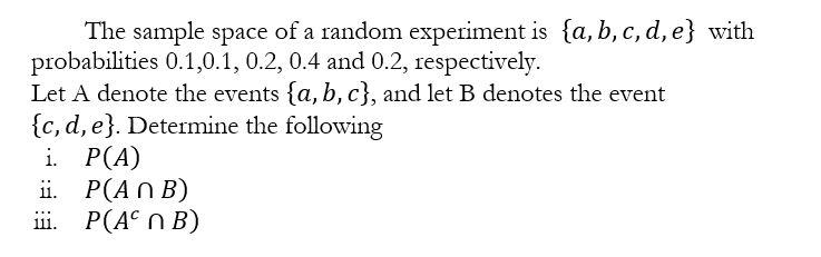 Solved The sample space of a random experiment is | Chegg.com