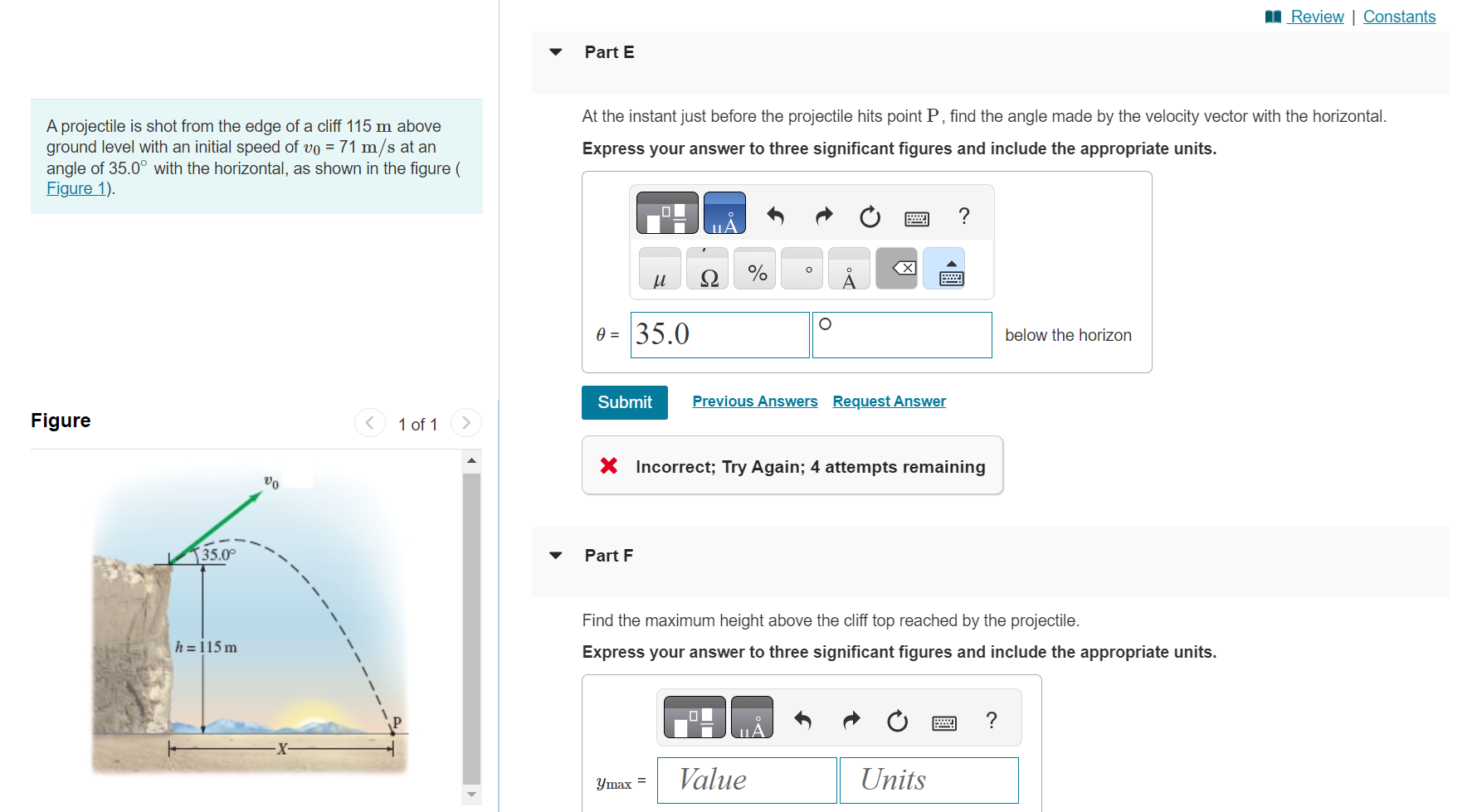 Solved A projectile is shot from the edge of a cliff 115 m | Chegg.com