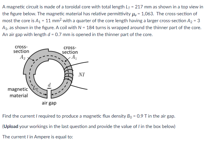 Solved A magnetic circuit is made of a toroidal core with | Chegg.com