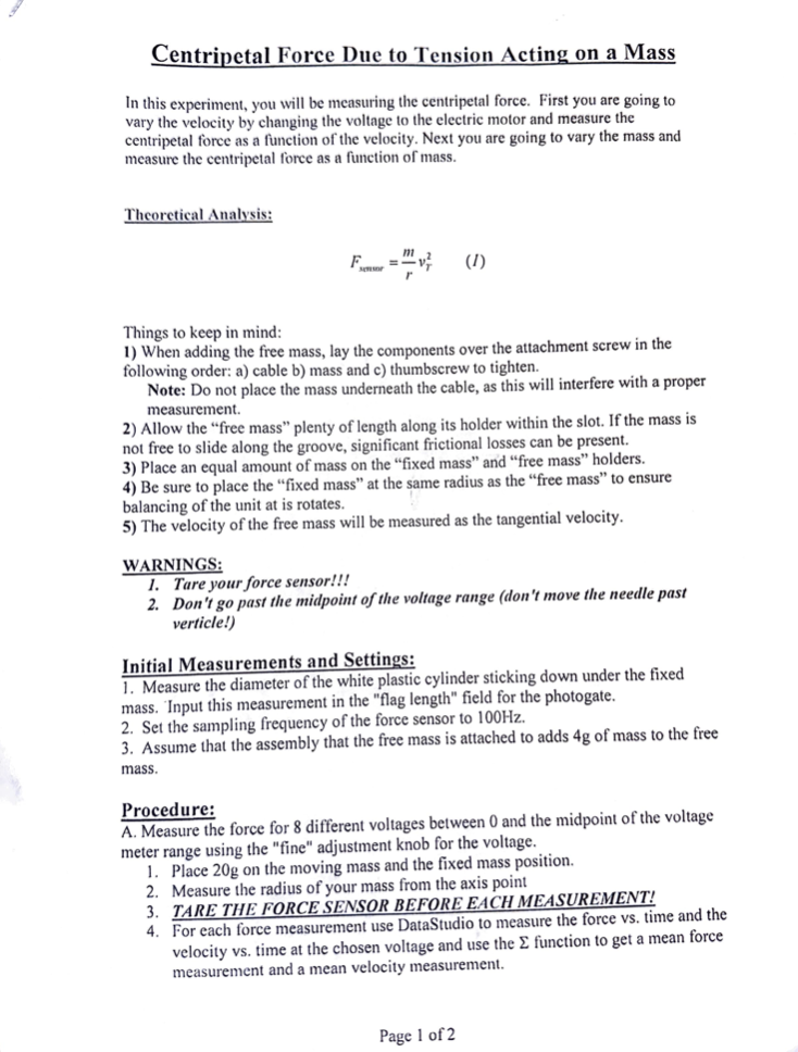 Solved Centripetal Force Due to Tension Acting on a Mass In | Chegg.com