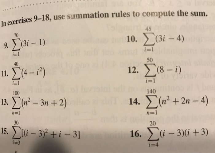 Solved In exercises 9-18, use summation rules to compute the | Chegg.com