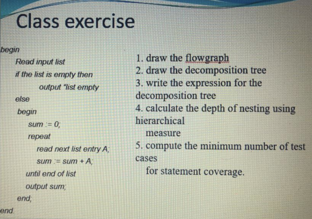 Class exercise begin Read input list if the list is | Chegg.com