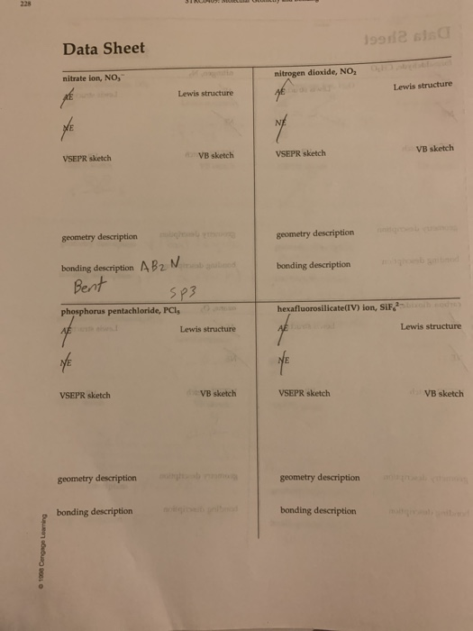 Solved 228 Data Sheet nitrogen dioxide, NO2 nitrate ion, NO | Chegg.com