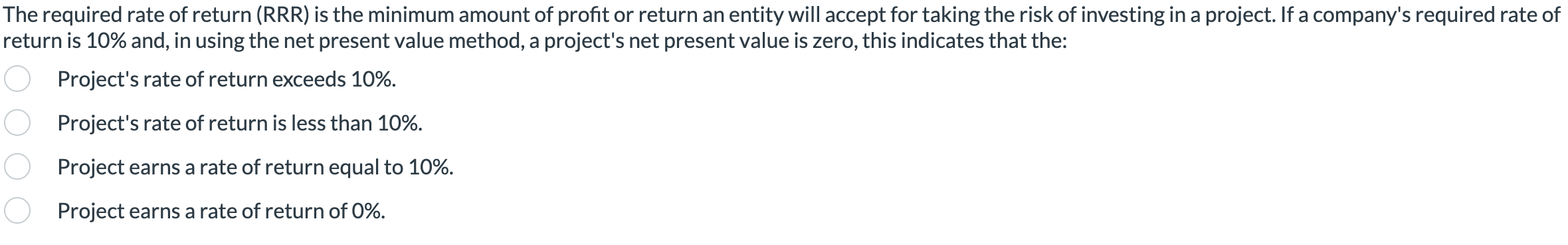 Solved The Required Rate Of Return Rrr Is The Minimum