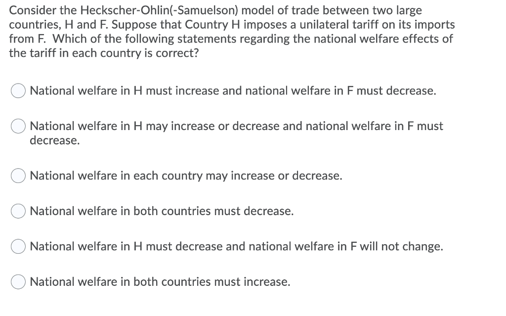 Solved Consider the Heckscher-Ohlin(-Samuelson) model of | Chegg.com