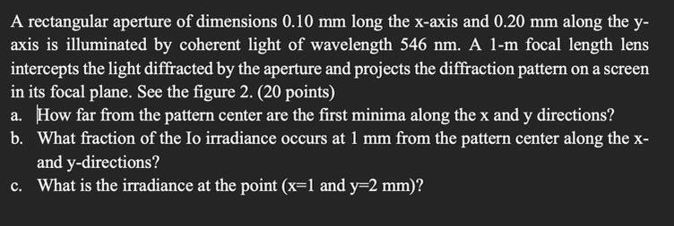 Solved A rectangular aperture of dimensions 0.10 mm long the | Chegg.com
