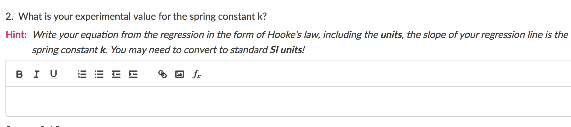 Solved What is your experimental value for the spring | Chegg.com