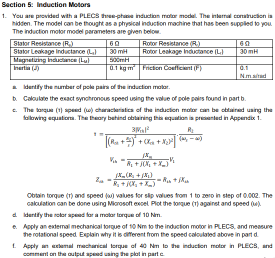 Section 5: Induction Motors 1. You are provided with | Chegg.com