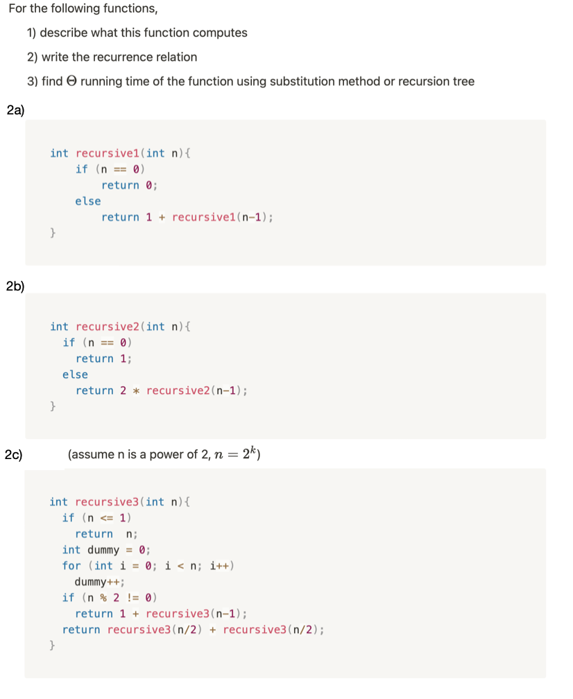 Solved For the following functions, 1) describe what this | Chegg.com