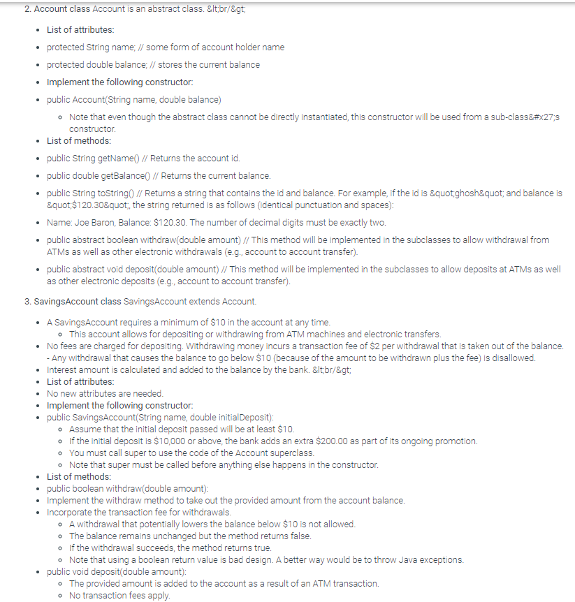 Abstract Classes, Inheritance (Bank Application) 150 | Chegg.com