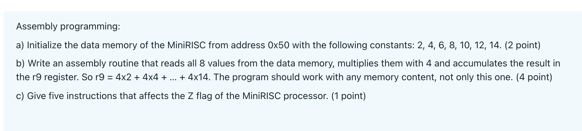 Solved Assembly programming: a) Initialize the data memory | Chegg.com