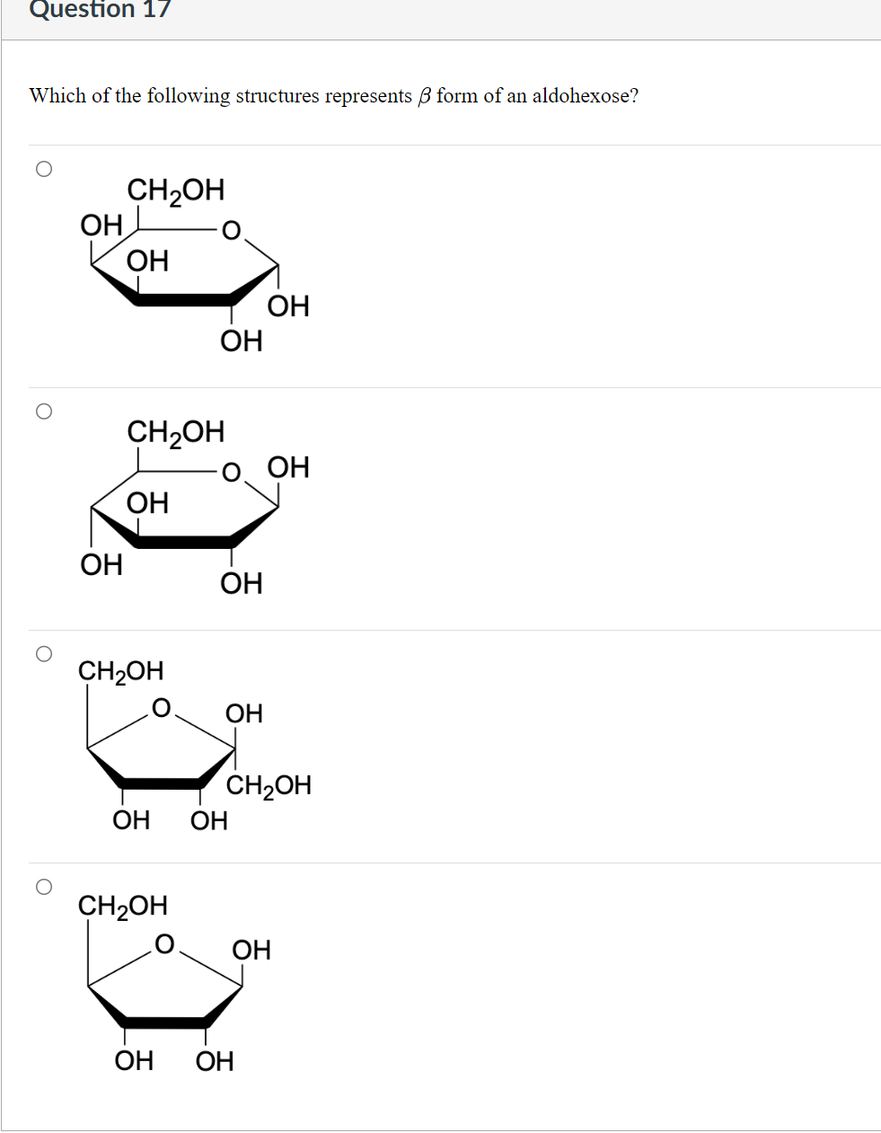 Solved Which of the following structures represents β form | Chegg.com