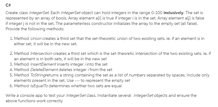 C Create Class Integerset Each Integerset Object