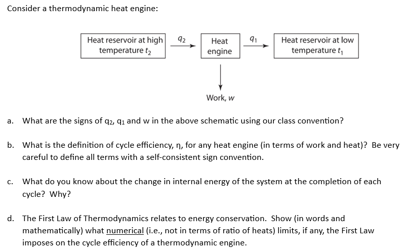 Solved Consider a thermodynamic heat engine: a. What are the | Chegg.com