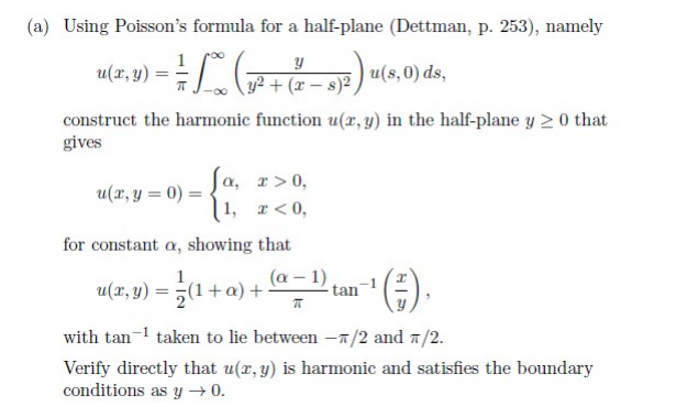 Solved (a) Using Poisson's formula for a half-plane | Chegg.com