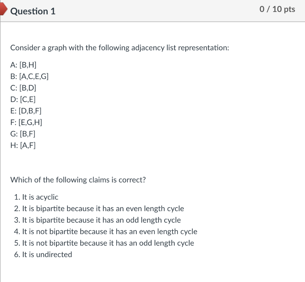 Solved Question 1 0 / 10 pts Consider a graph with the | Chegg.com