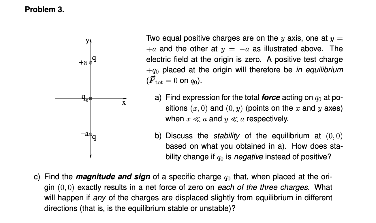 Solved Problem 3. Two equal positive charges are on the y | Chegg.com