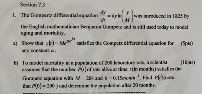 Solved The Gompertz differential equation dy/dt = ky ln | Chegg.com