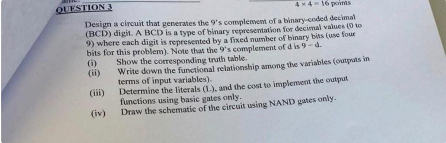 Solved QUESTION 3 4x4 - 16 points Design a circuit that | Chegg.com
