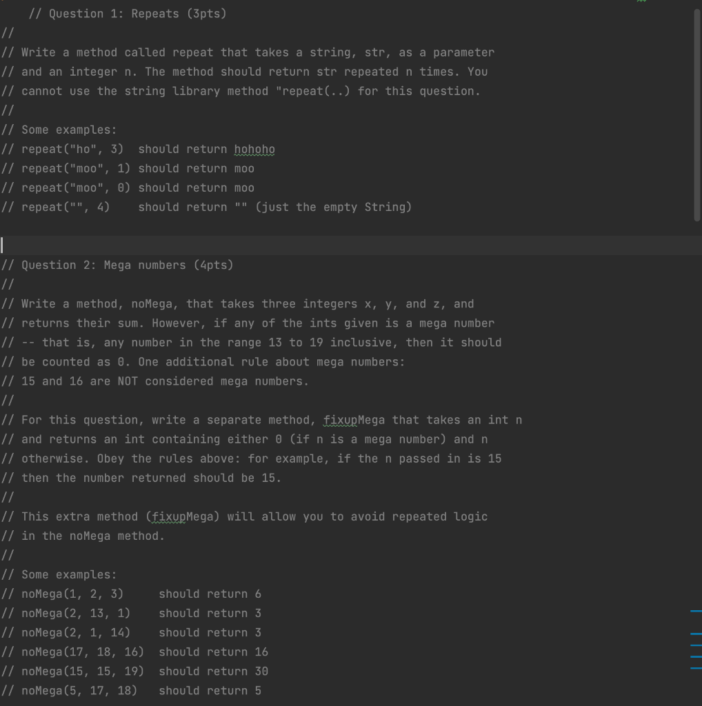 Solved // Question 1: Repeats (3pts) // Write a method | Chegg.com
