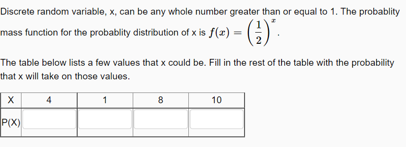 Solved Discrete random variable, x, can be any whole number | Chegg.com