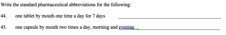 Solved Write the standard pharmaceutical abbreviations for | Chegg.com