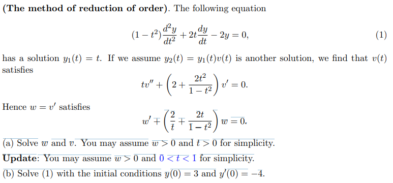 Solved (The method of reduction of order). The following | Chegg.com