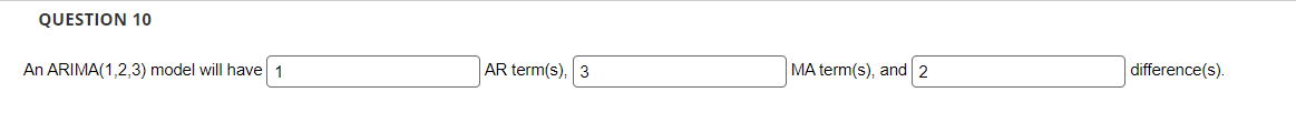 Solved An ARIMA(1,2,3) model will have AR term(s), MA | Chegg.com