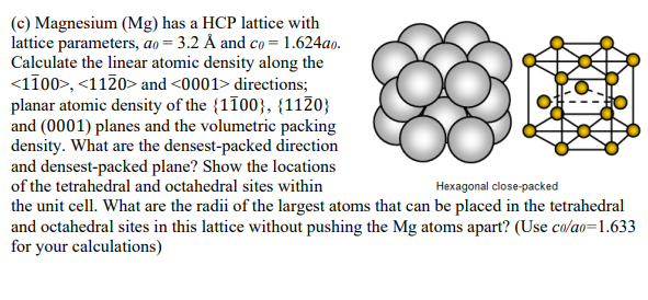 Solved (c) Magnesium (Mg) has a HCP lattice with Calculate | Chegg.com