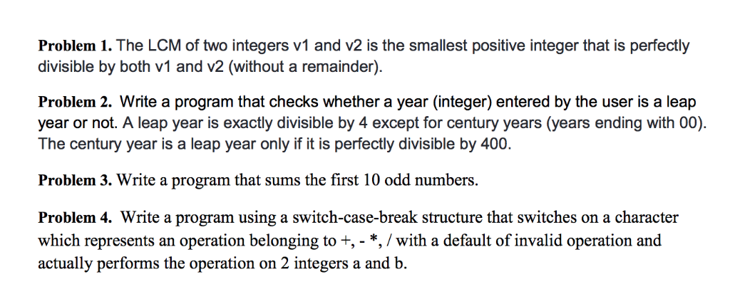 Solved Problem 1. The LCM of two integers v1 and v2 is the | Chegg.com