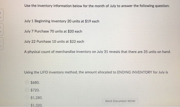Solved Use the inventory information below for the month of | Chegg.com