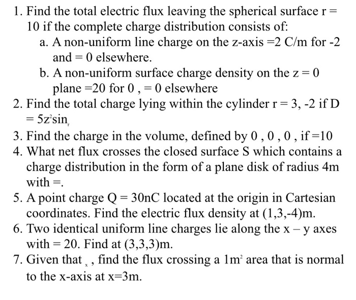 Solved 1. Find the total electric flux leaving the spherical | Chegg.com