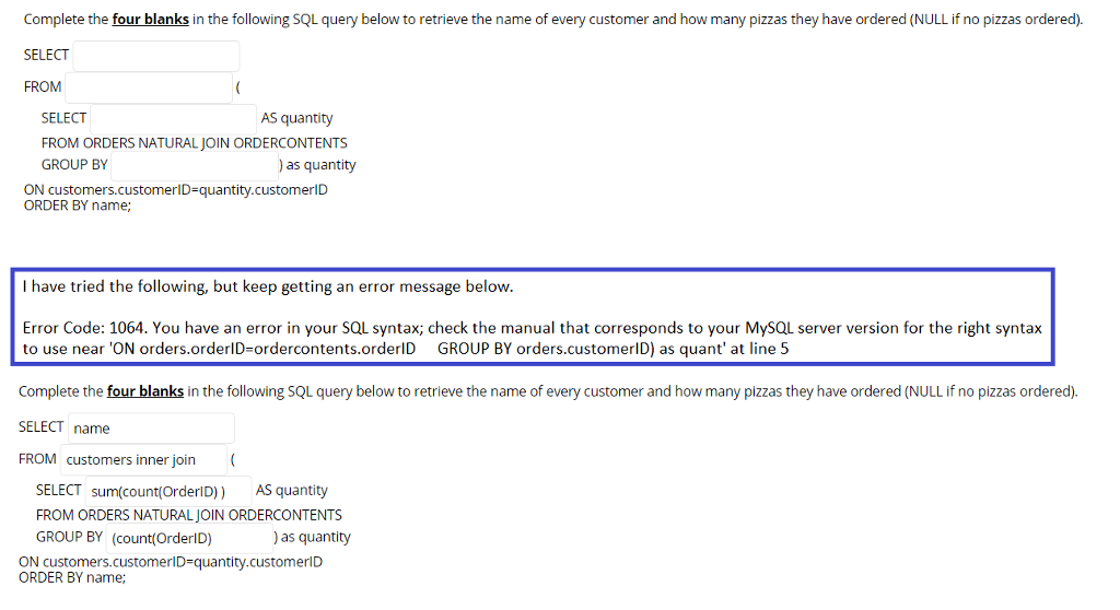 Solved Complete the four blanks in the following SQL query | Chegg.com