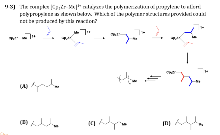 Solved [Cp2Zr-Me]1+ ﻿catalyzes the polymerization of | Chegg.com
