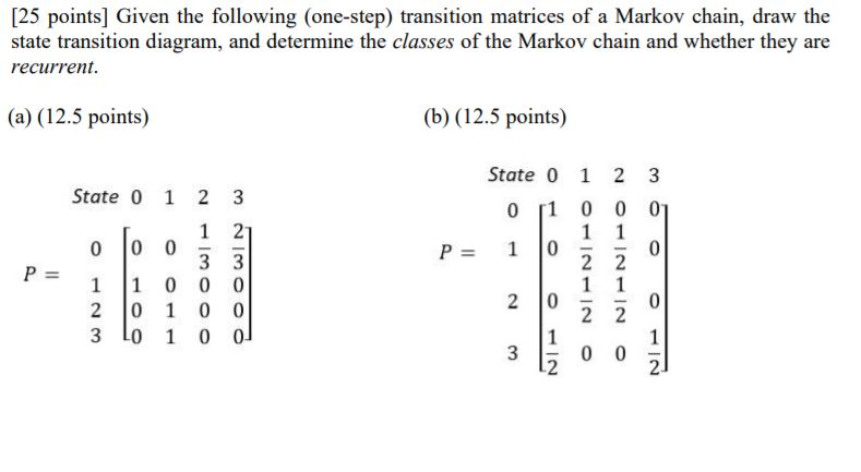 Solved [25 points] Given the following (one-step) transition | Chegg.com