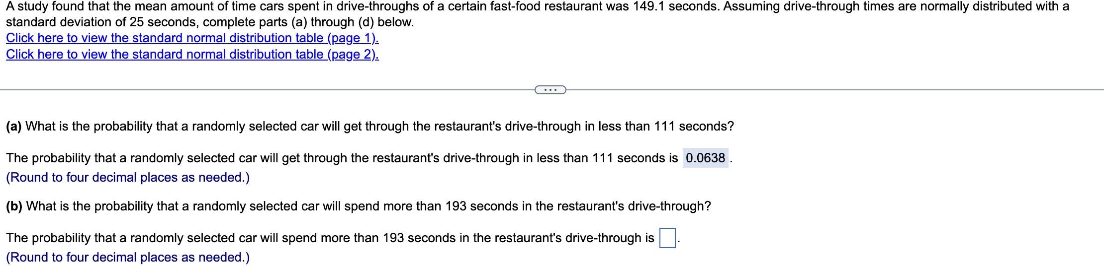Solved A study found that the mean amount of time cars spent | Chegg.com