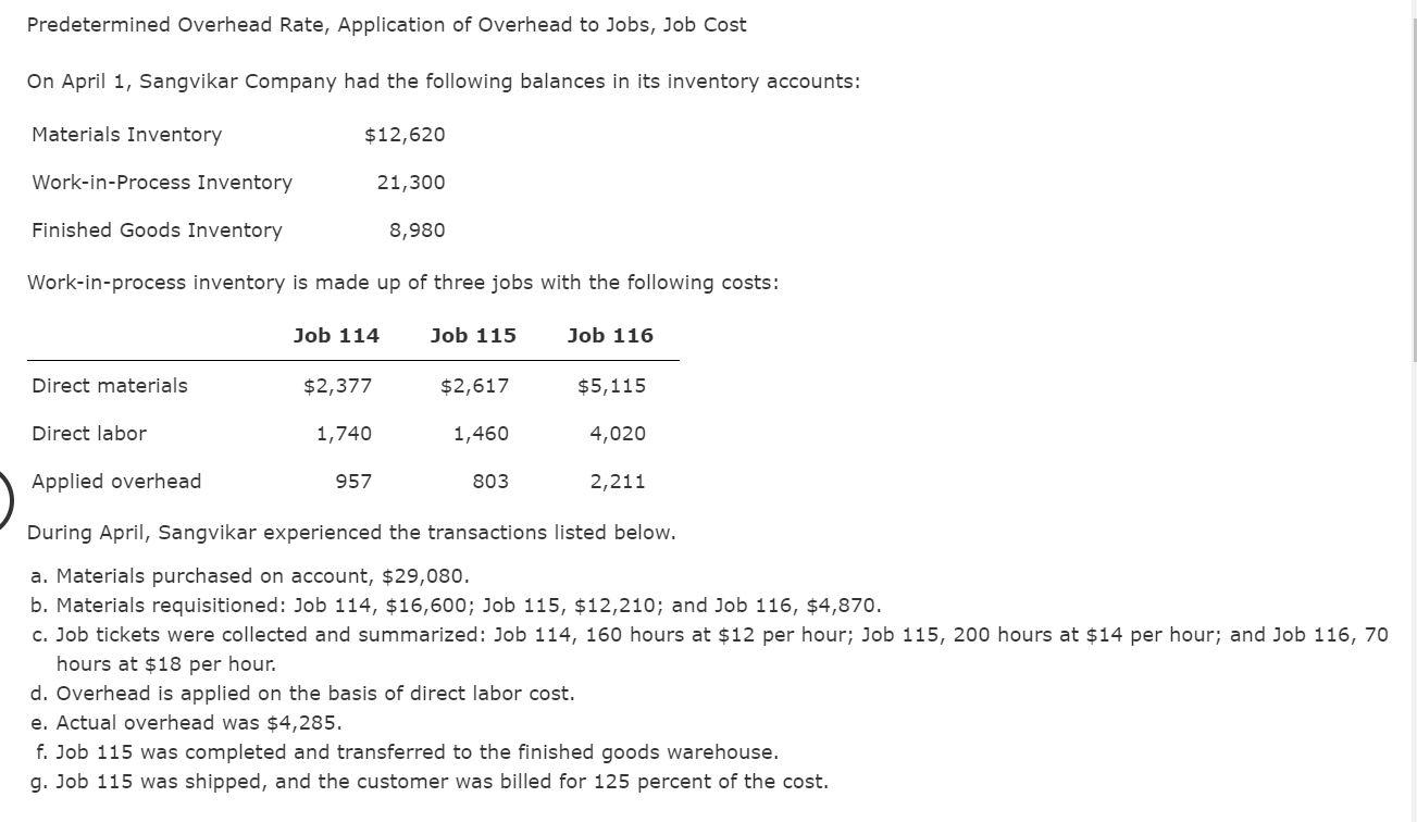 Solved Predetermined Overhead Rate, Application of Overhead | Chegg.com