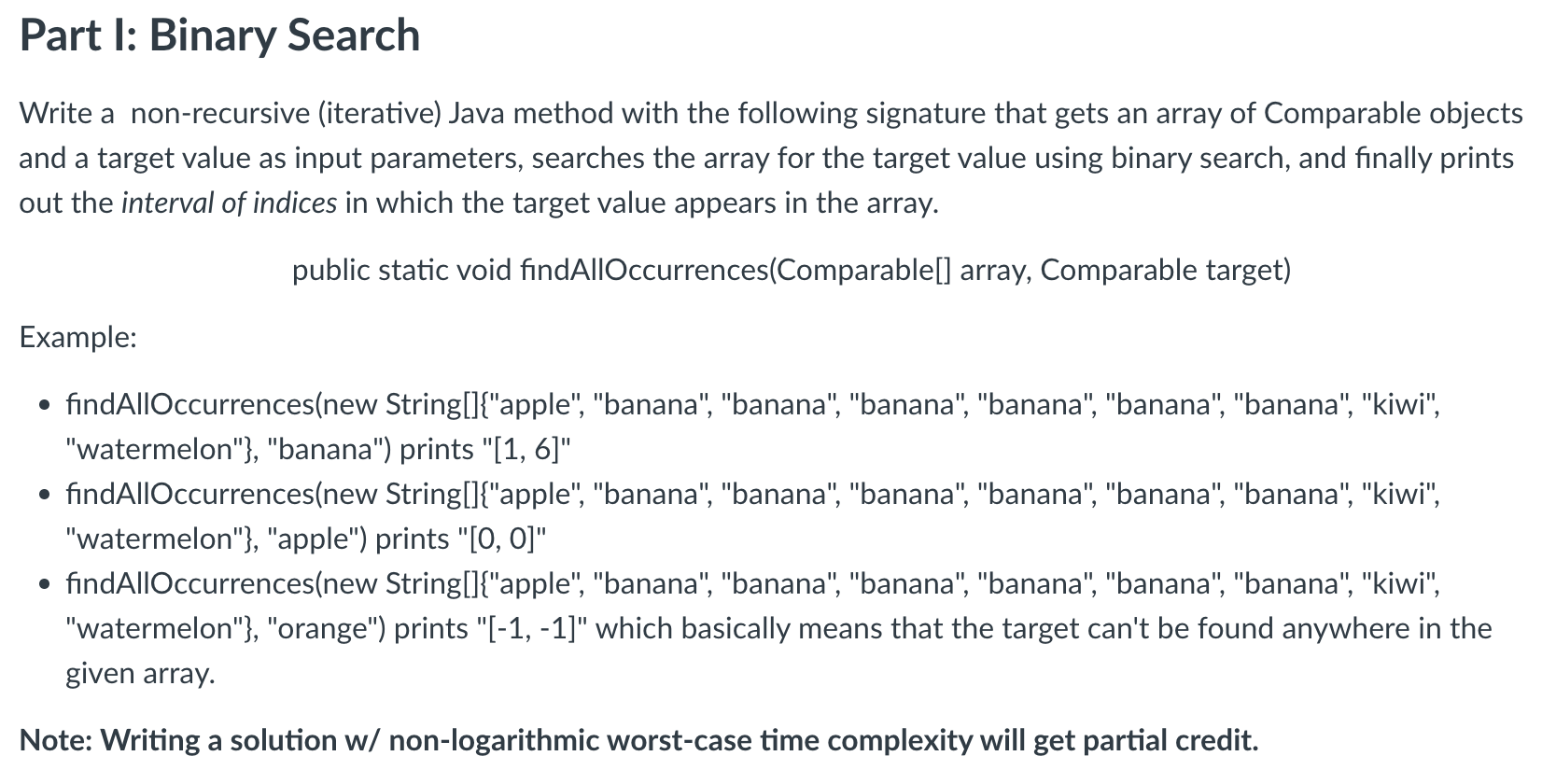 Solved Part I: Binary Search Write a non-recursive | Chegg.com